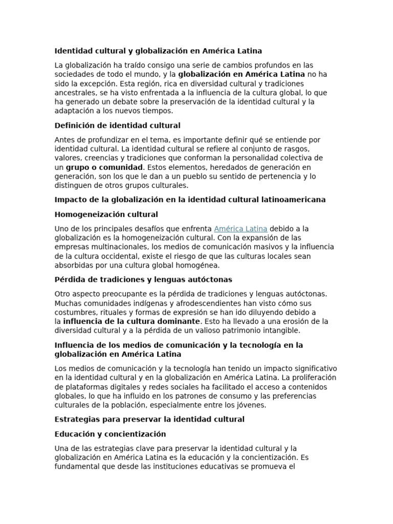 Identidad cultural y globalización en AL | PDF | Globalización ...