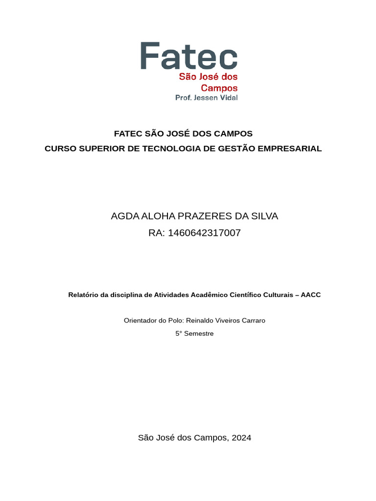 Capa de Resumo de Atividades AACC | PDF