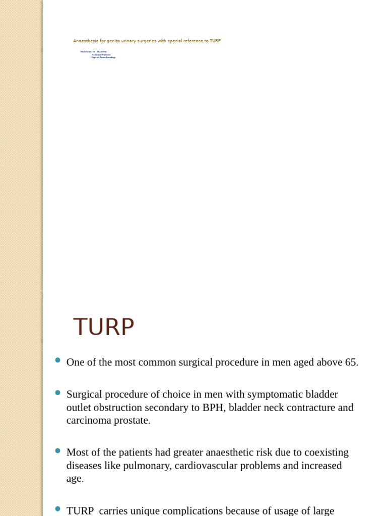 Anaesthesia For Genito Urinary Surgeries | PDF | Medical Specialties ...