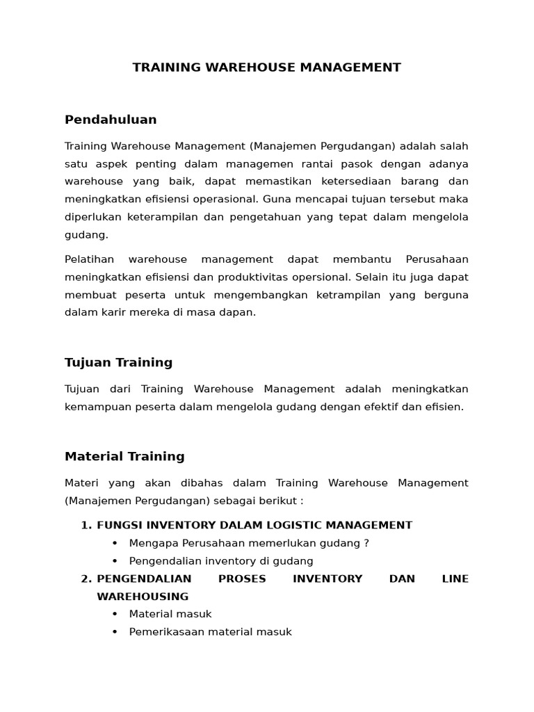 Training Warehouse Management - Opt | PDF | Karier & Perkembangan | Bisnis