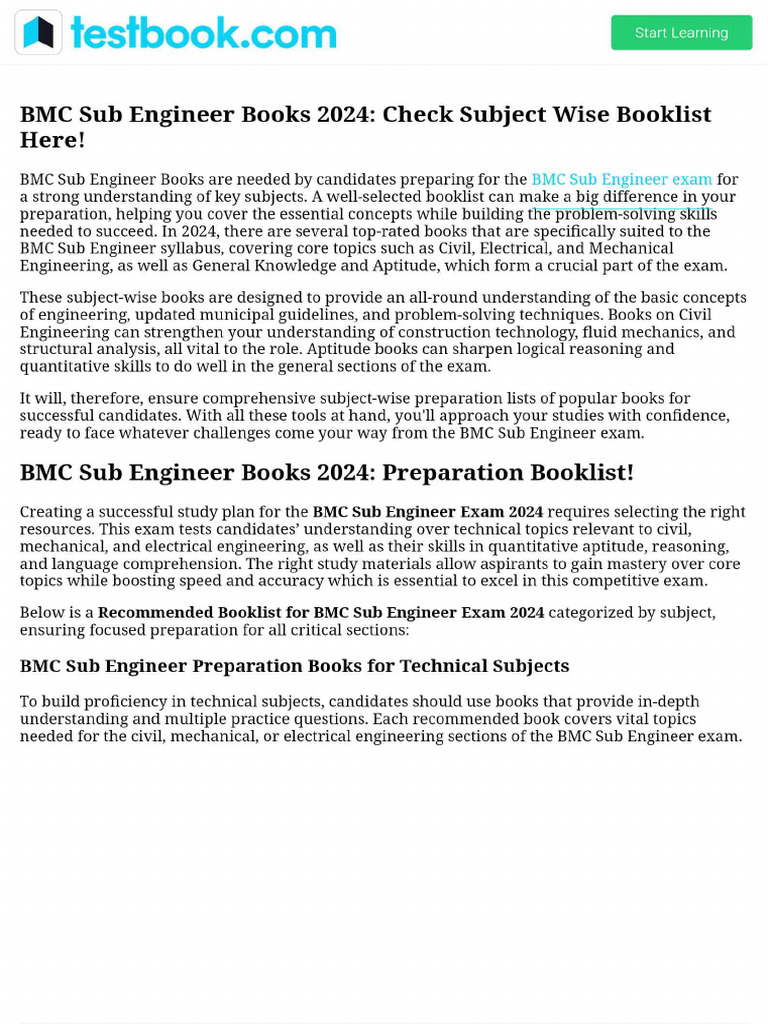 BMC Sub Engineer Books 2024 - Check Subject Wise Booklist Here! | PDF