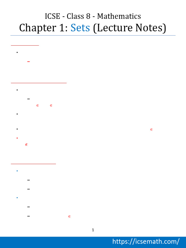 Icse Class 8 Mathematics Chapter 1 Sets Download | PDF | Empty Set | Subset