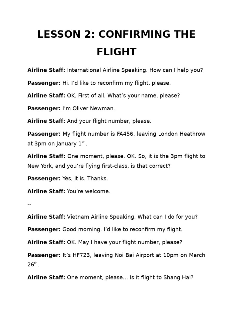 Lesson 2 - Confirming The Flight | PDF | Transport | Airlines