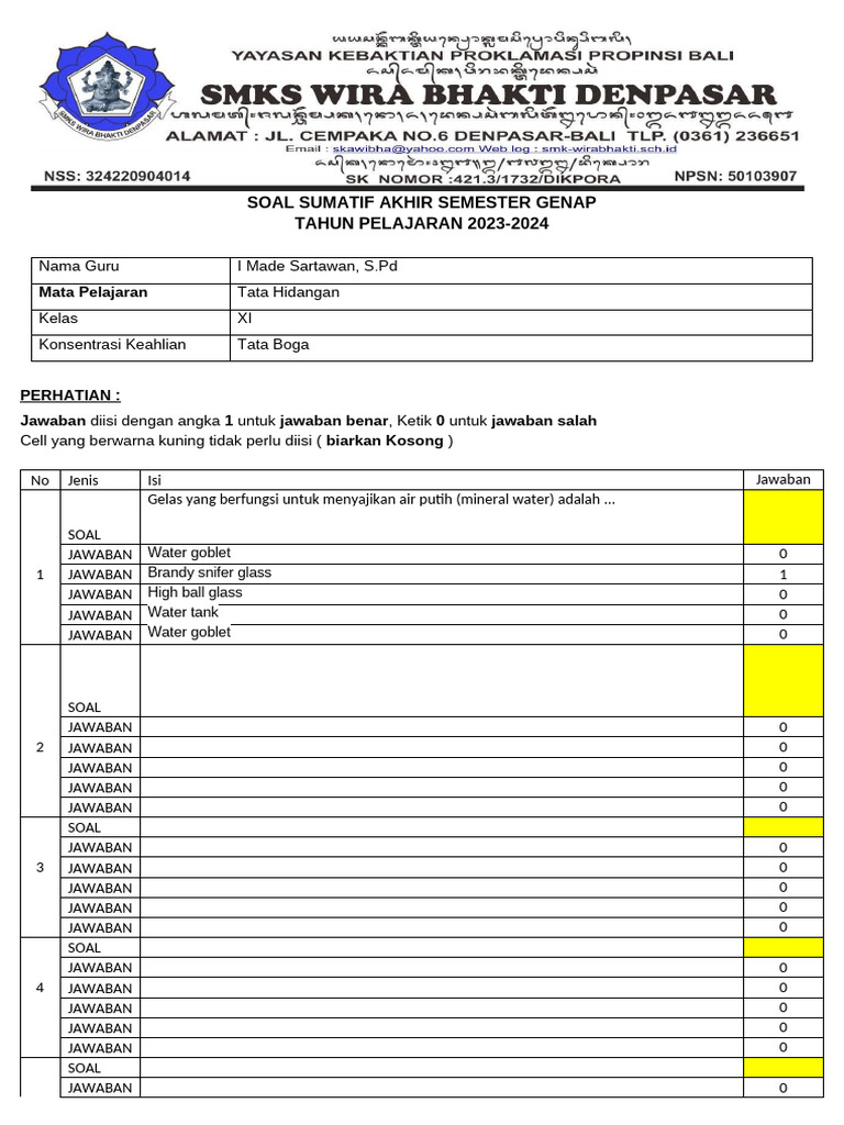 Format Soal UAS Genap 2024 | PDF