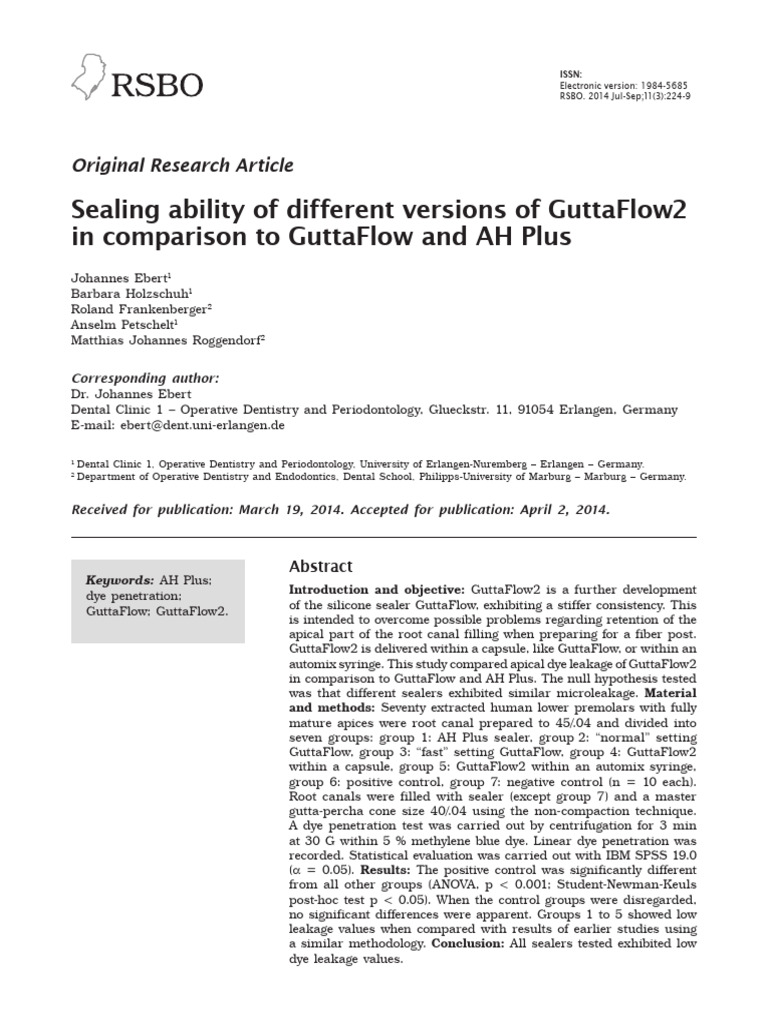 GuttaFlow2 Sealing Ability Study | PDF | Dentistry Branches