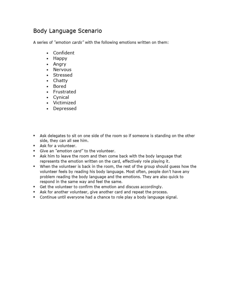 Body Language Role Play Activities | PDF