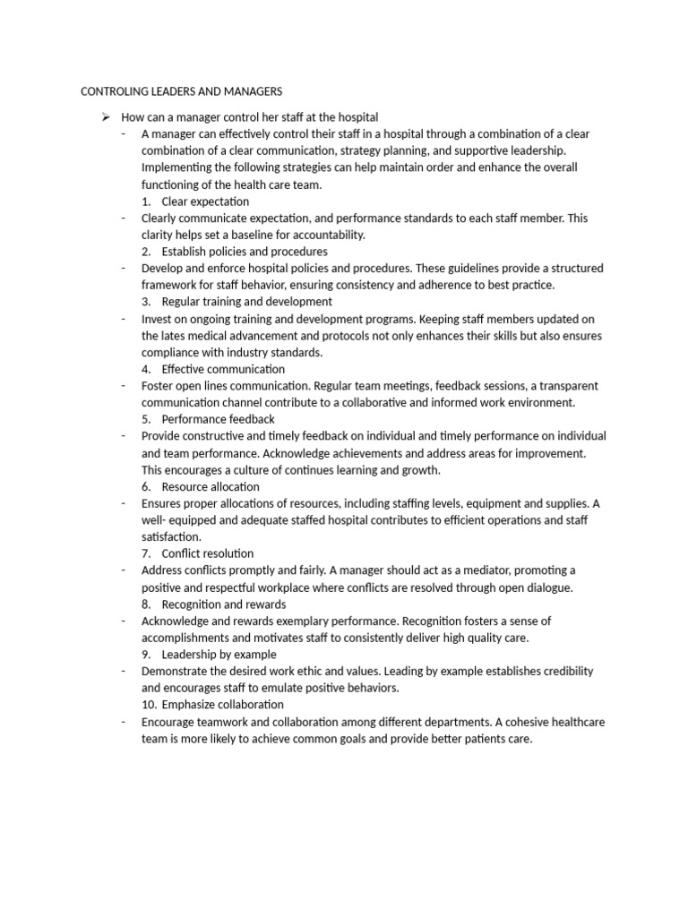 Controling Leaders and Managers | PDF | Leadership | Health Care