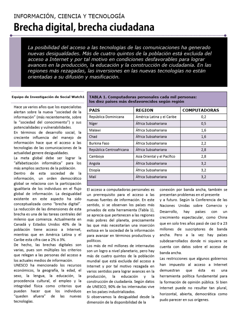 Trabajo Brecha Digital | PDF | Internet | África