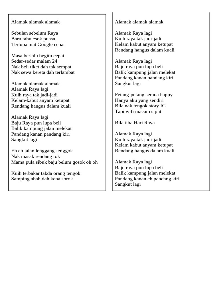 Lirik Alamak Raya | PDF