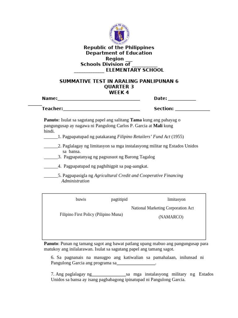 Q3 Ap6 Summative Week 4 | PDF