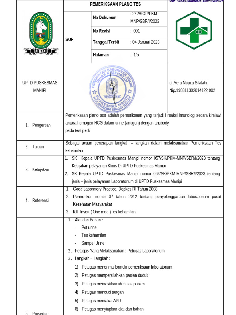 SOP Pemeriksaan Plano Test | PDF