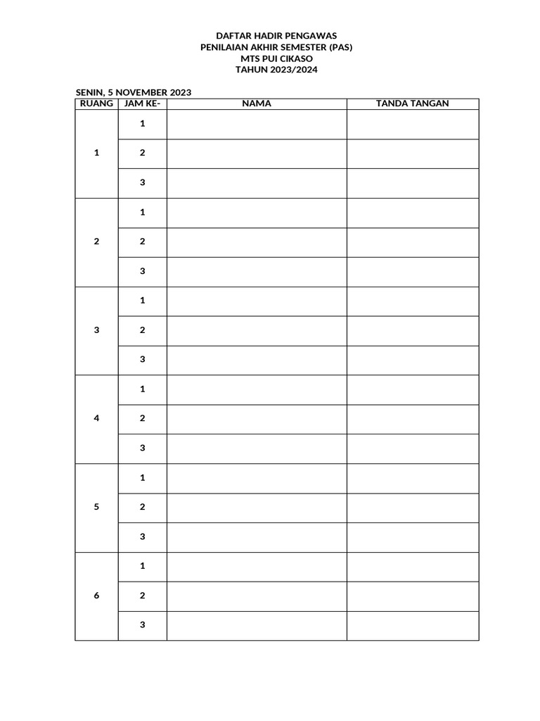 DAFTAR HADIR PENGAWAS Dan Panitia | PDF