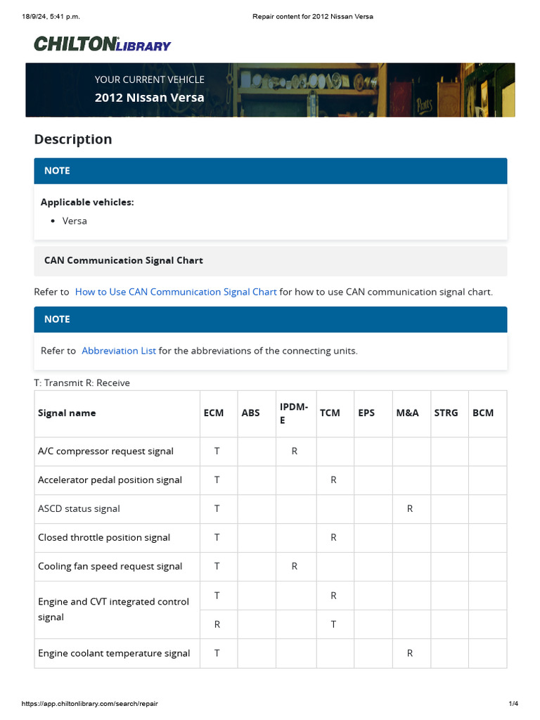 2012 Nissan Versa CAN Communication Signal Chart | PDF | Anti Lock ...