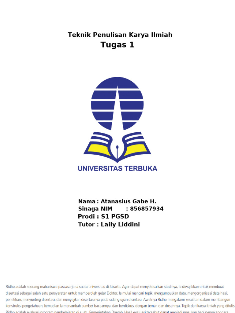 TUGAS 1 Teknik Penulisan Karya Ilmiah | PDF