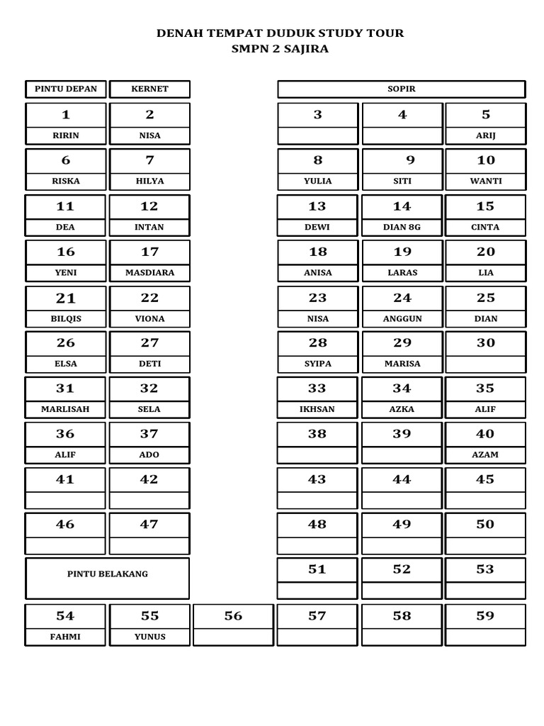 Denah Tempat Duduk Study Tour 2024 Fix | PDF