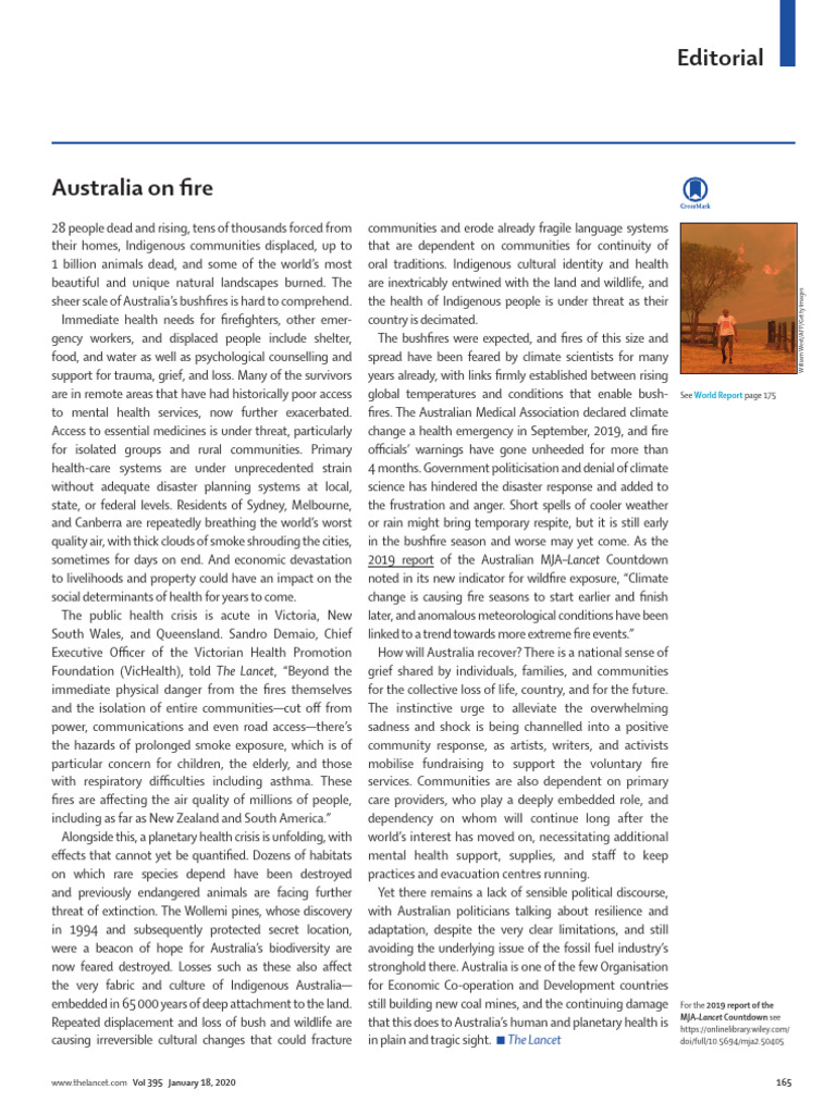 Australia On Fire - Lancet | PDF | Wildfire | Natural Environment