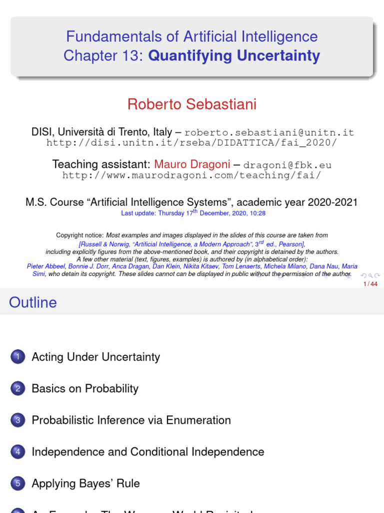 03-QuantifyingUncertainty | PDF | Rationality | Utility