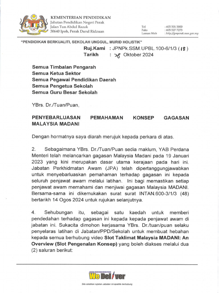 Surat Penyebarluasan Pemahaman Konsep Gagasan Malaysia Madani | PDF