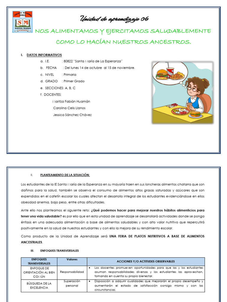 Unidad 6 Primer Grado 2024 | PDF | Alimentos | Sustracción