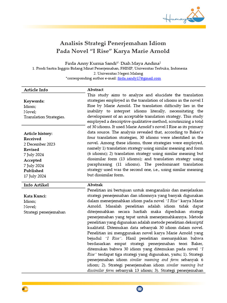 Strategi Penerjemahan Idiom Novel "I Rise" | PDF