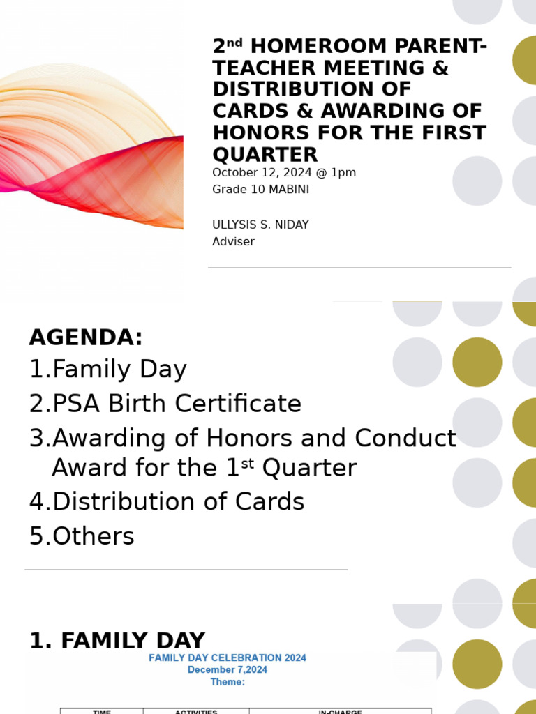 Grade 10 Parent-Teacher Meeting Agenda | PDF
