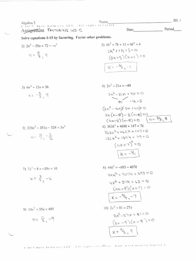 Factoring Solving WS C ANSWERS | PDF