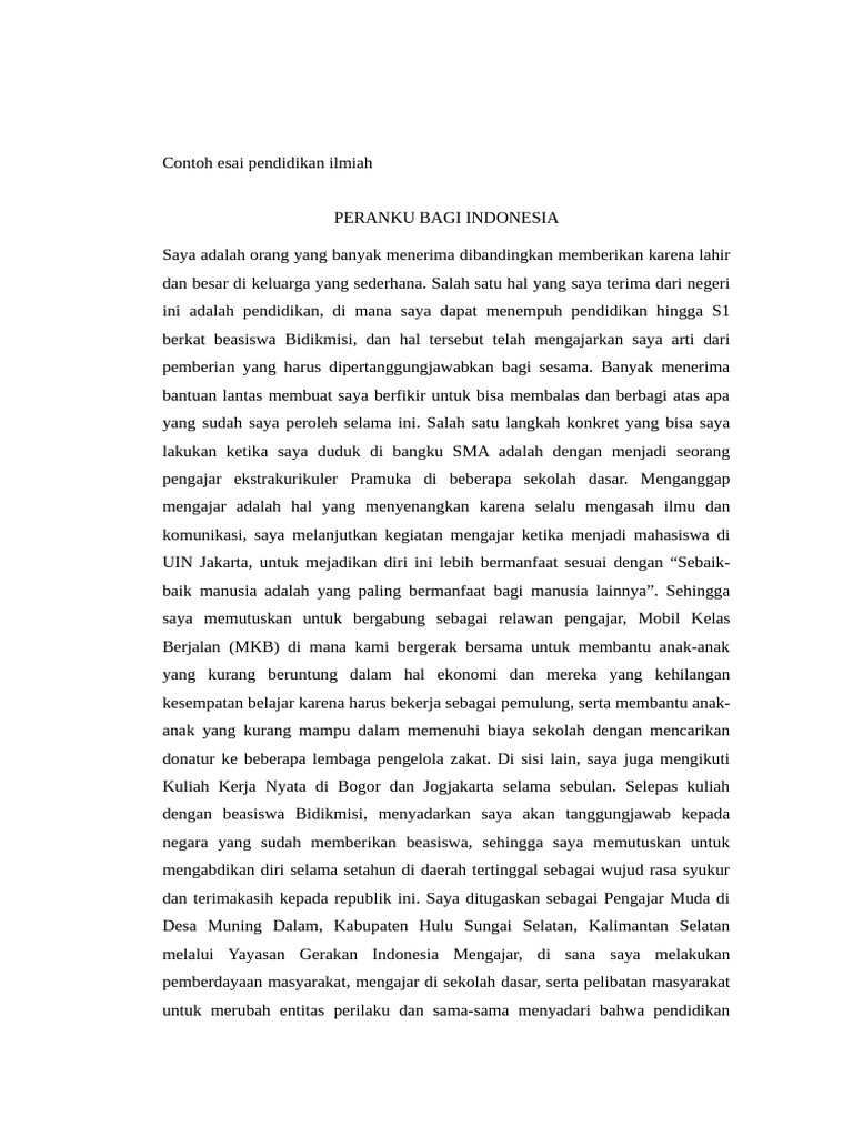 Contoh Esai Pendidikan Ilmiah | PDF | Karier & Perkembangan | Ilmu Sosial
