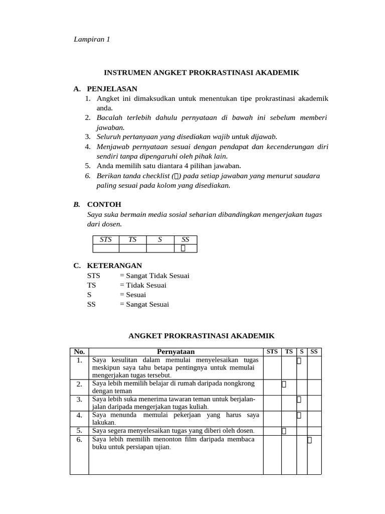 Angket Prokrastinasi Mahasiswa | PDF | Karier & Perkembangan | Seni & Disiplin Bahasa