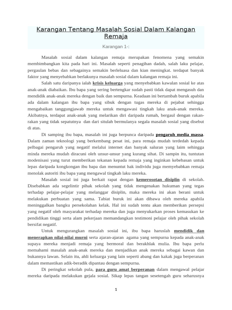 Masalah Sosial Remaja dan Penyelesaiannya | PDF