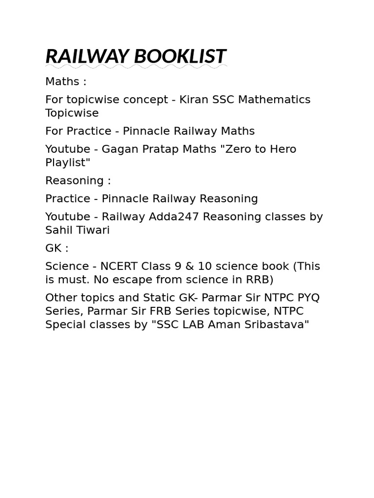 Railway Booklist | PDF