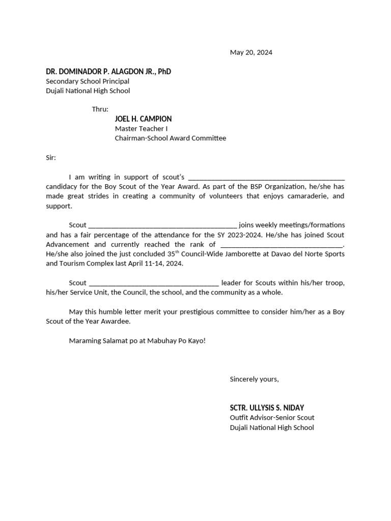 Endorsement Letter BSP | PDF