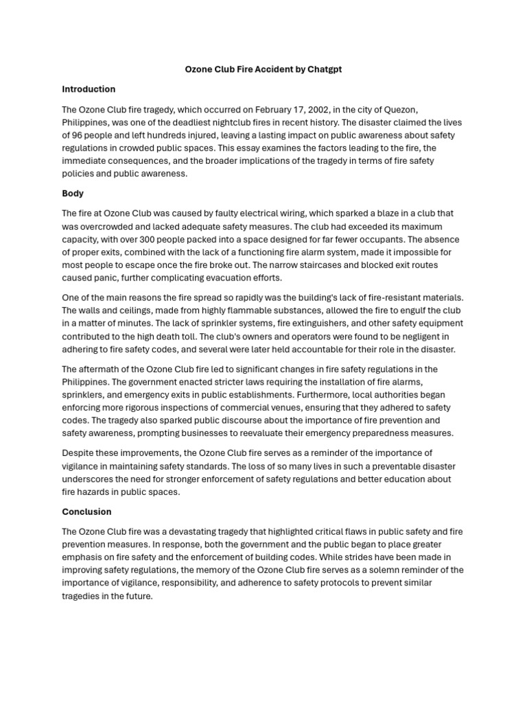 Ozone Club Fire Accident by Chatgpt | PDF | Fire Safety | Hazards
