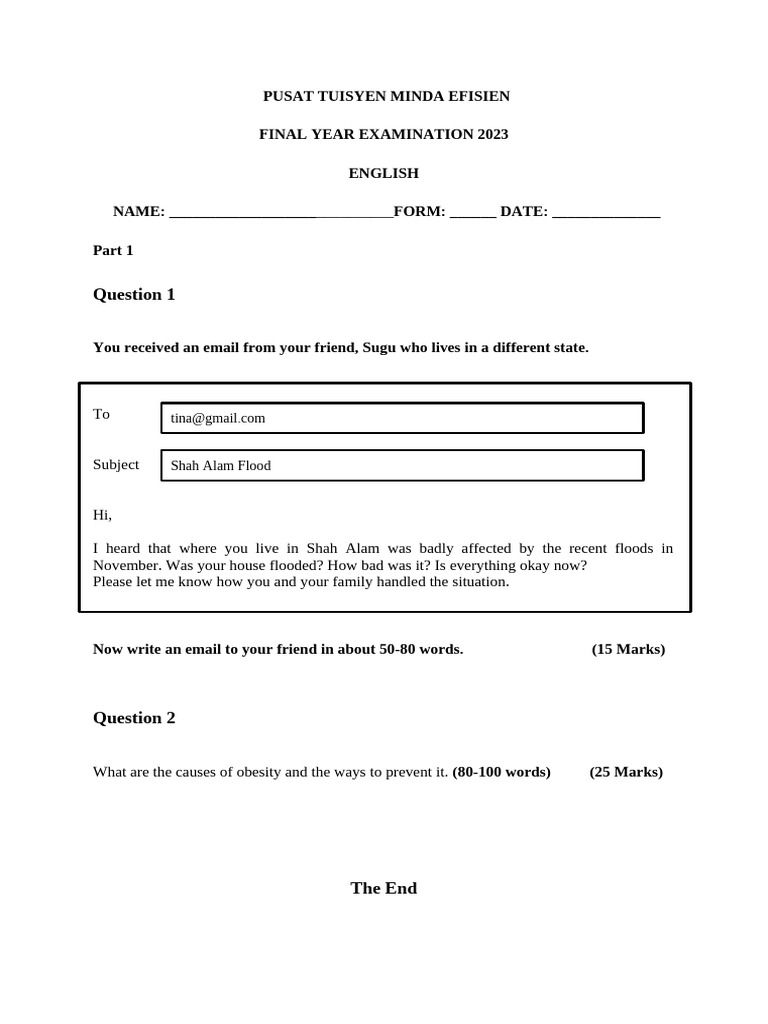 English STD 3 (Paper 2) 2023 | PDF