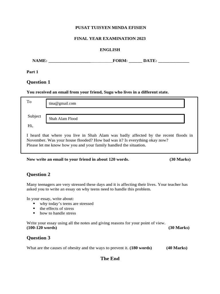 English SPM & PTE 2023 | PDF