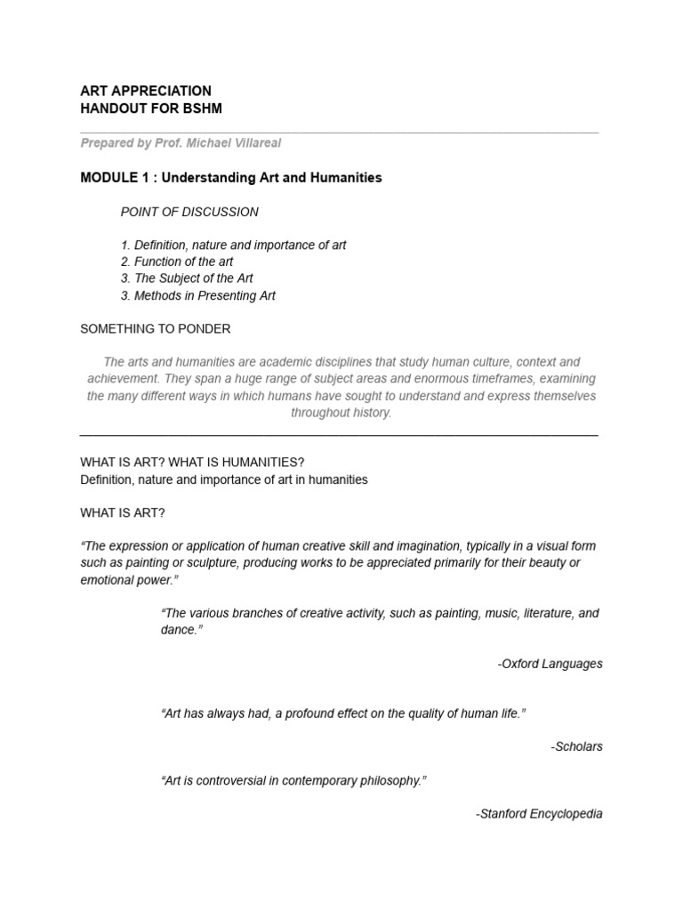 Art and Humanities: Functions and Importance | PDF | The Arts | Drawing