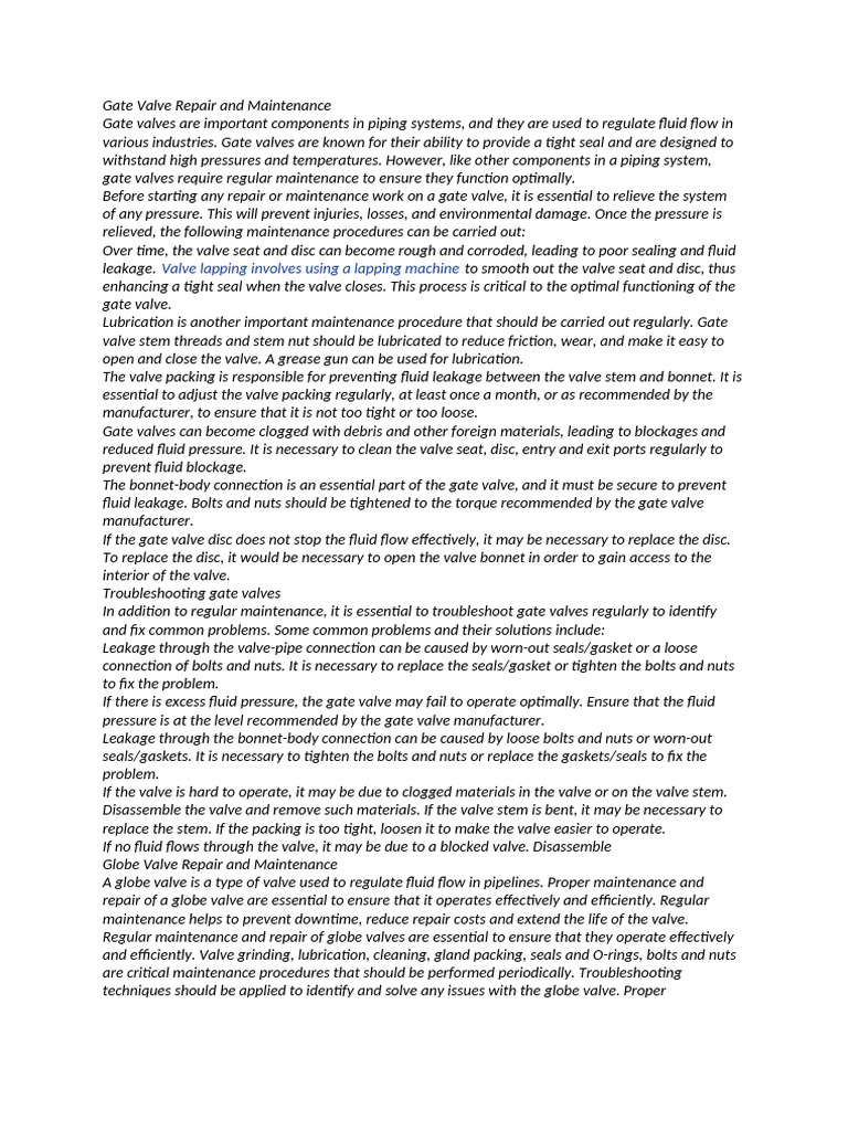 Gate Valve Repair and Maintenance | PDF | Valve | Nut (Hardware)