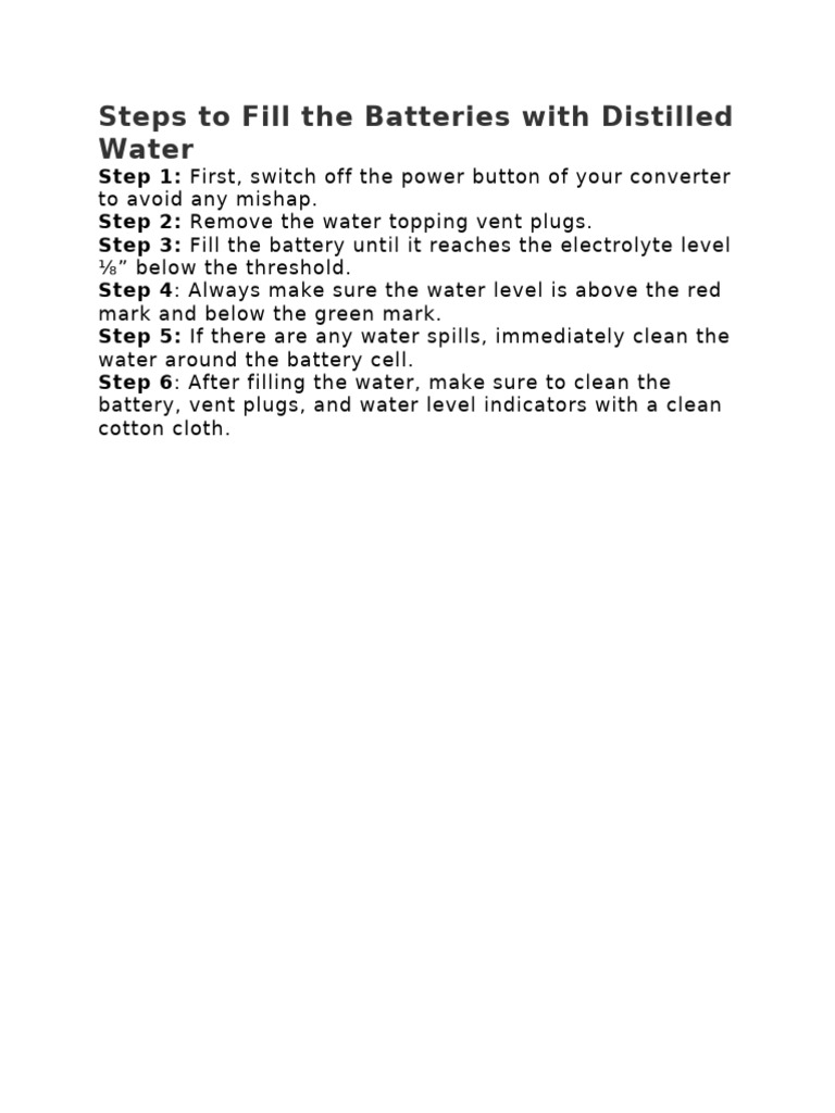 Filling Batteries with Distilled Water Guide | PDF | Science & Mathematics