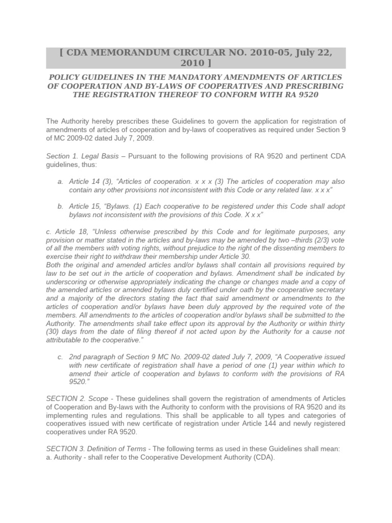 CDA MEMORANDUM CIRCULAR NO | PDF | By Law | Governance