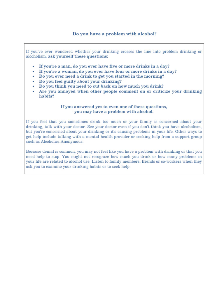 Alcoholism Questionnaire | PDF | Self-Improvement