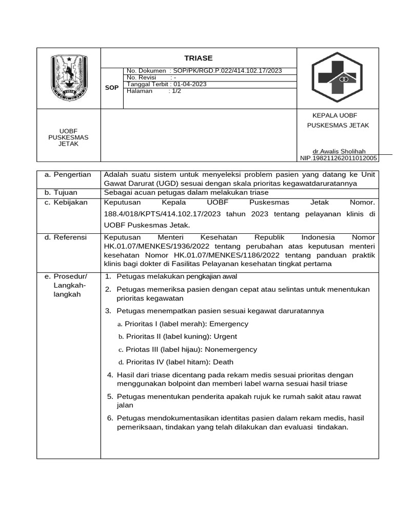 22.sop Triase | PDF