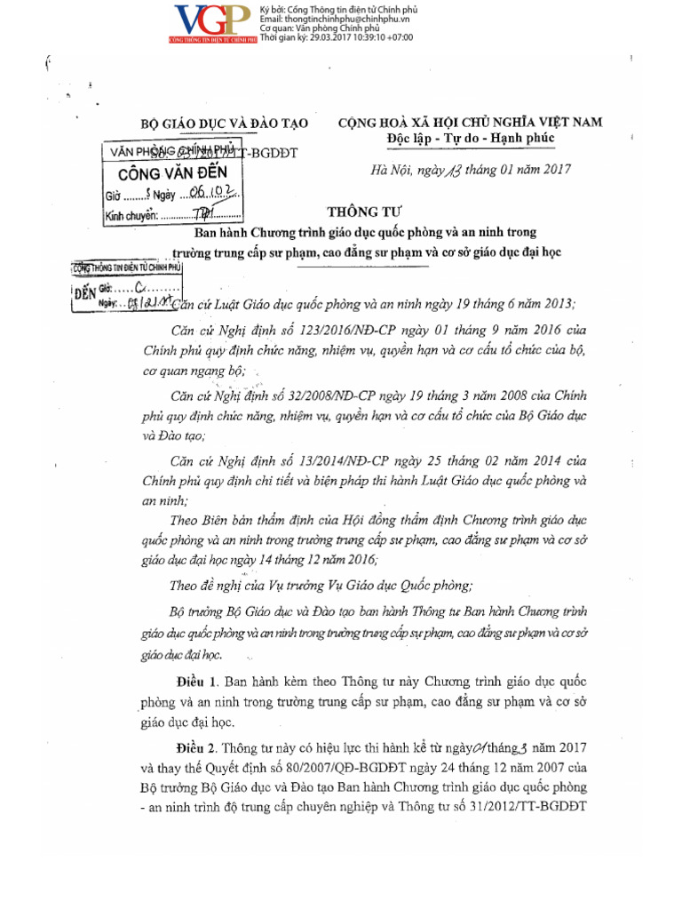 03-bggdt - Quy Dinh Giao Duc Quoc Phong | PDF