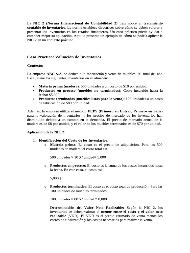 La NIC 2 | PDF | Contabilidad | Costo