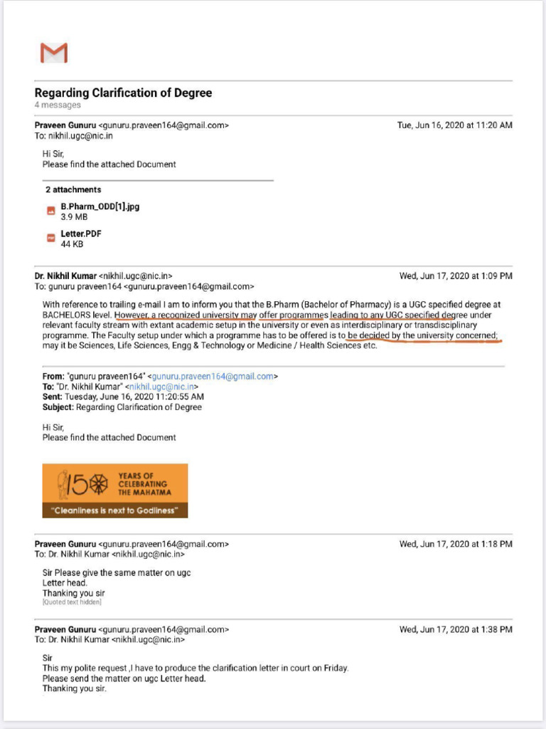 ATTACHMENT 6 - UGC Mail Conversation | PDF