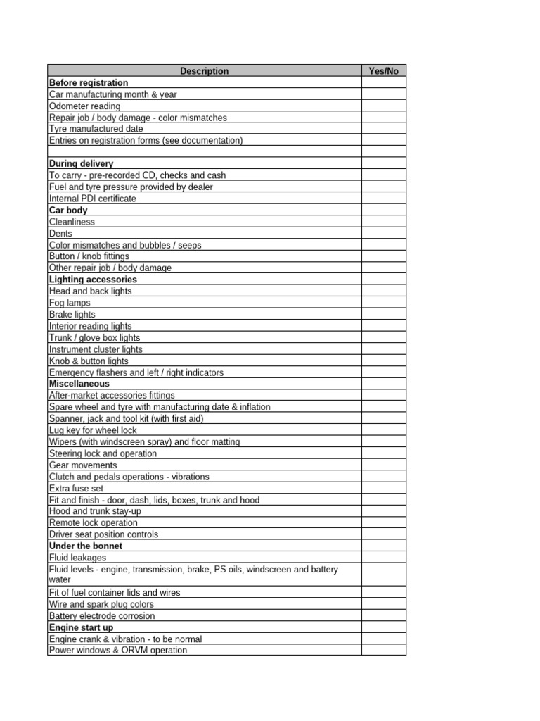 PDI Checklist | PDF