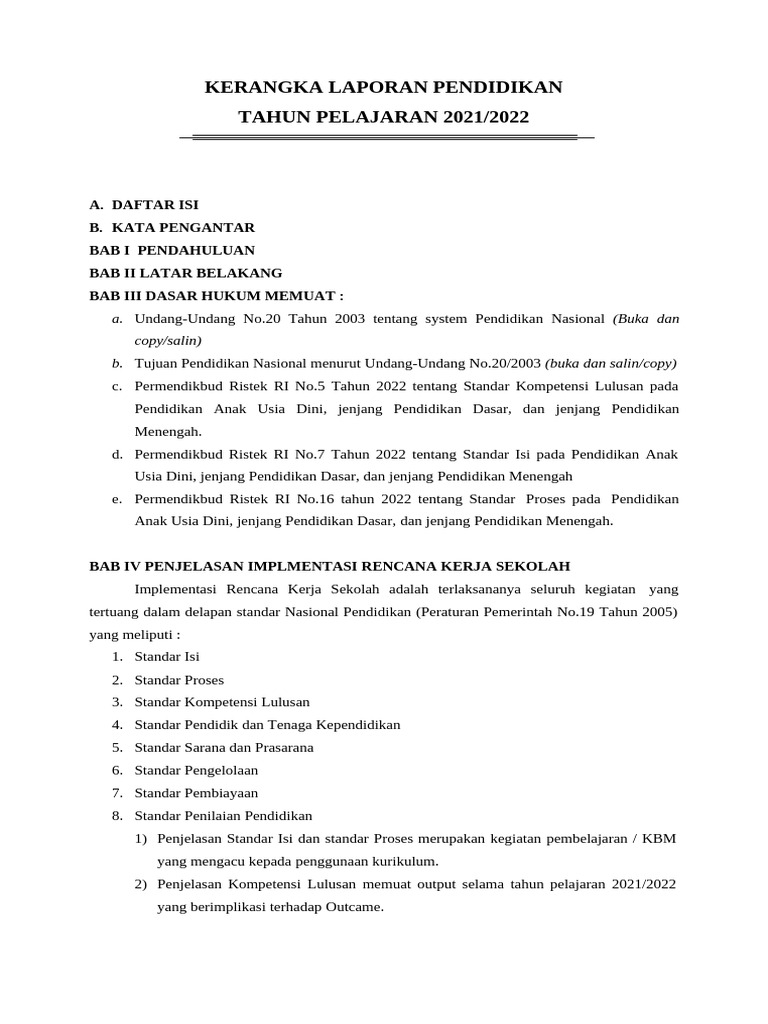 Kerangka Laporan Pendidikan | PDF