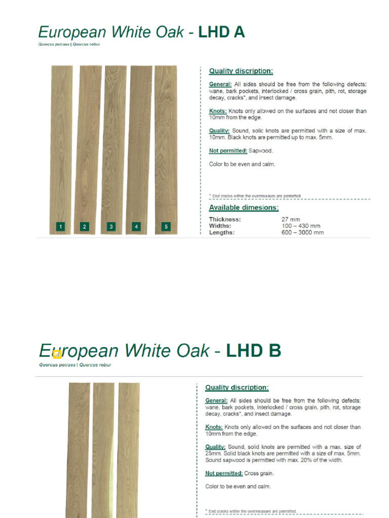 EU Oak Lumber Grades For Flooring | PDF