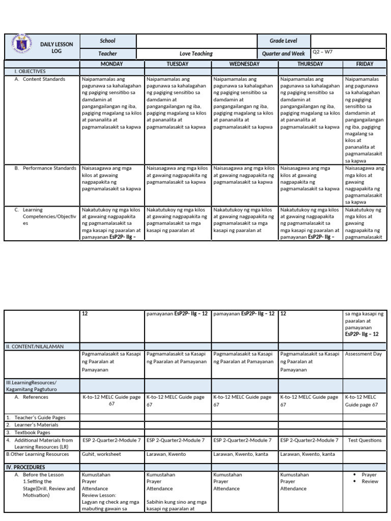DLL Esp-2 Q2 W7 | PDF