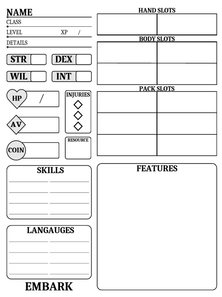 EMBARK Character Sheet | PDF