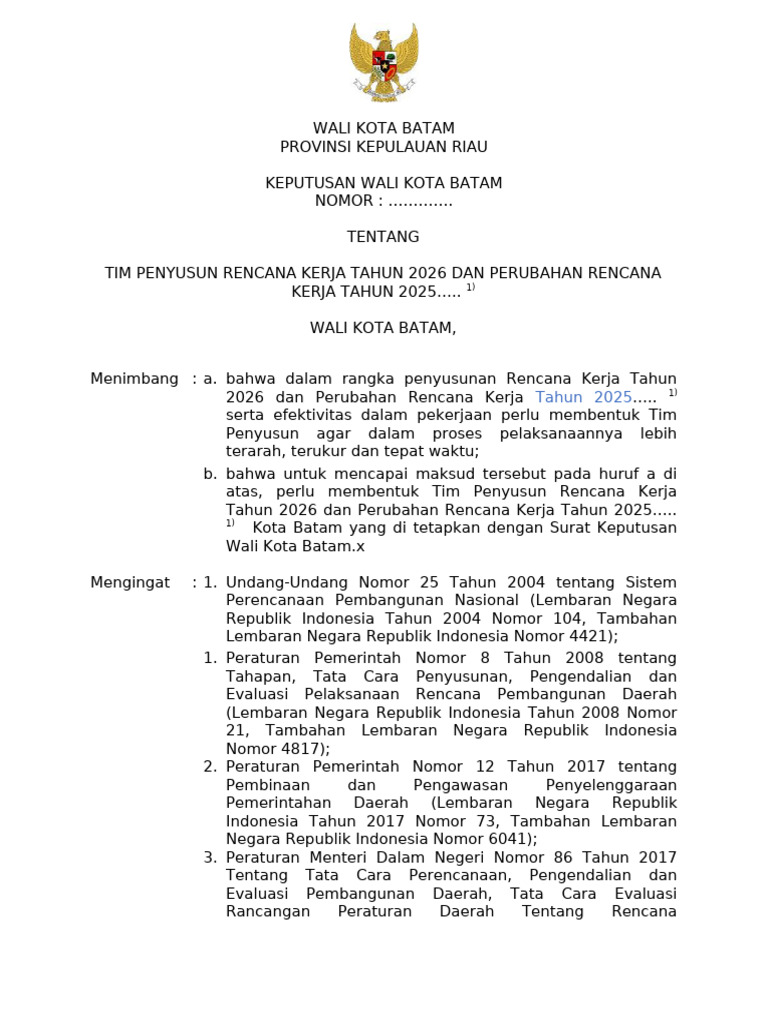 SK Tim Penyusun Renja 2026 Batam | PDF