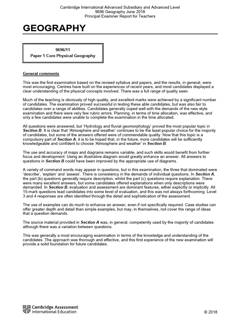 Geography: 9696/11 Paper 1 Core Physical Geography | PDF | Human ...